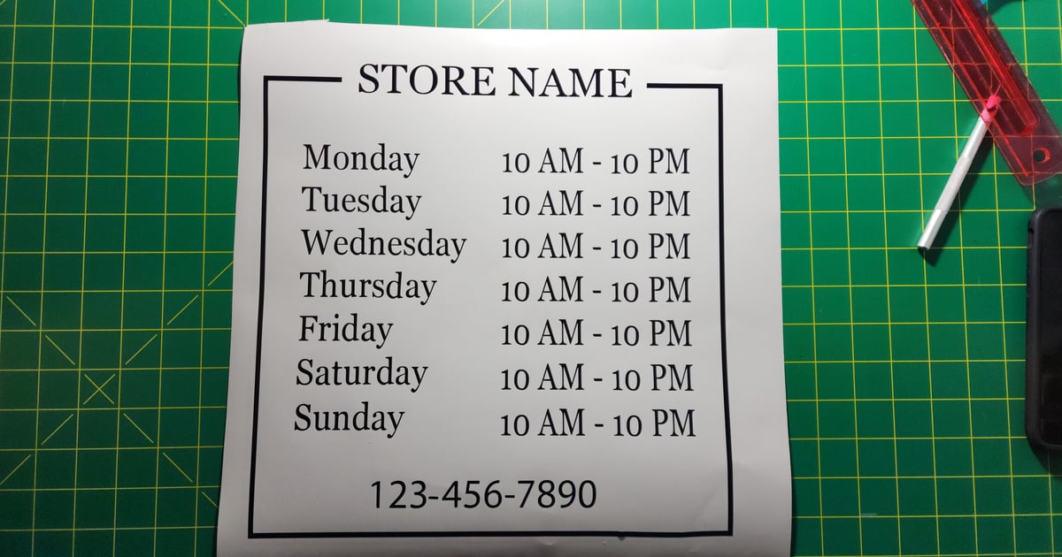 Business Hours Window Decal - CUSTOM | Ai Decals