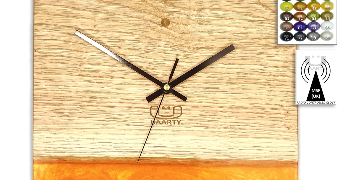 Radio Controlled Minimalist Face Clock with Oak Live Edge & Epoxy Resin ...