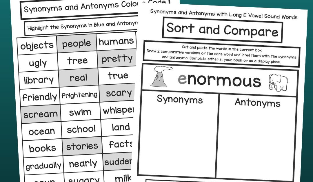 Synonym and Antonym Worksheets for Middle Primary Students | Clever Speller