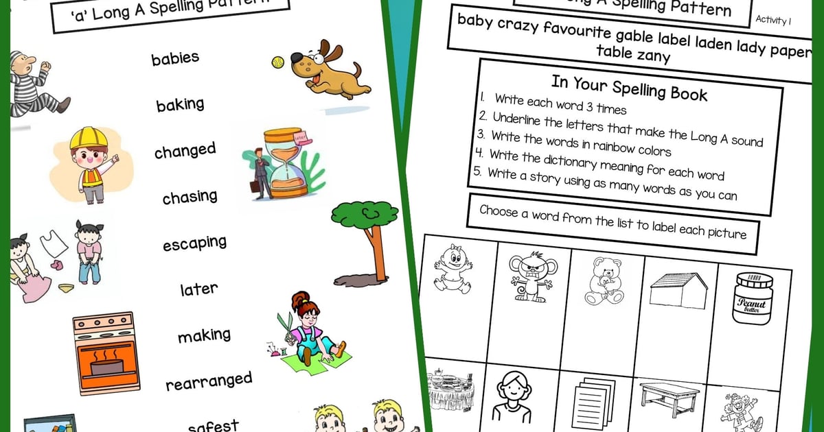 Phonics Activities and Spelling Worksheets for Long A Vowel Sound Words ...