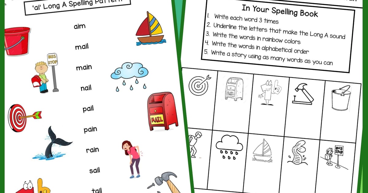 Spelling Worksheets and Phonics Activities with 'ai' Letter Pattern ...