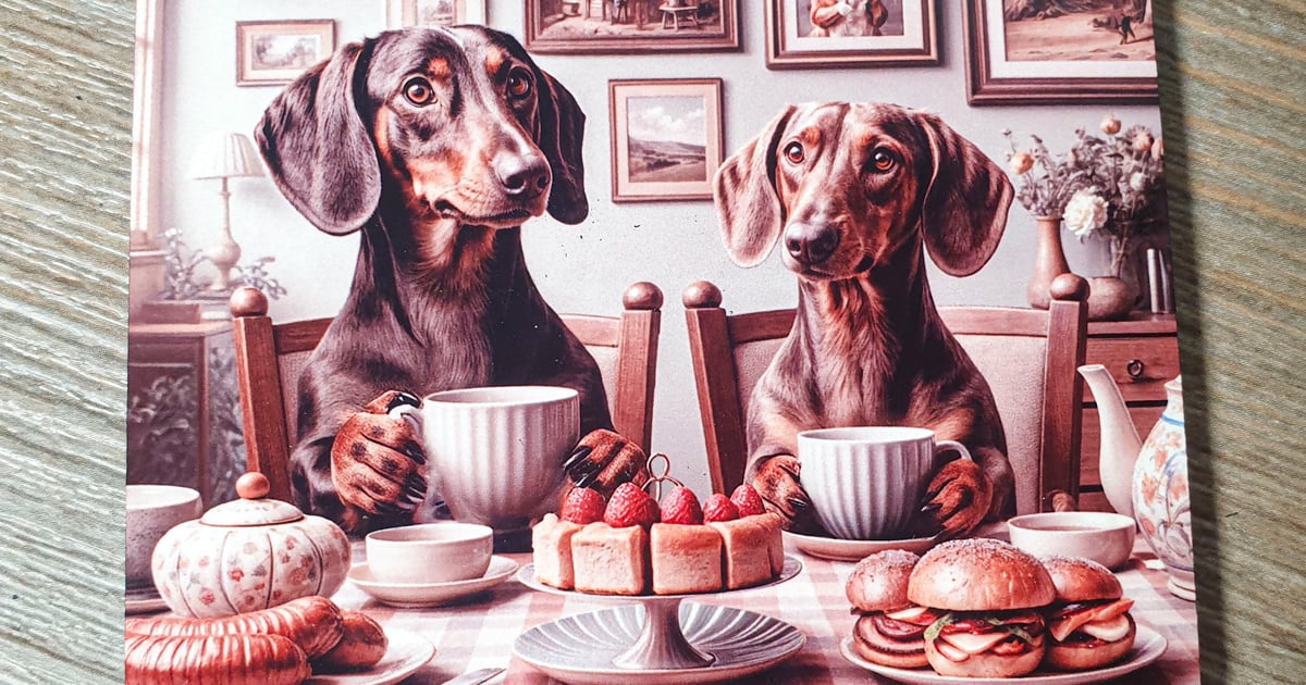Dachshunds Afternoon tea MDF 10cm x 10cm Coaster | Sadsac Designs