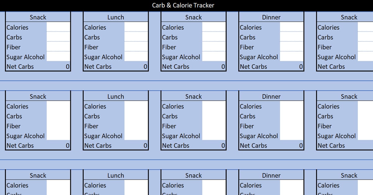 Carb and Calorie Tracker Excel Spreadsheet | PalAlley