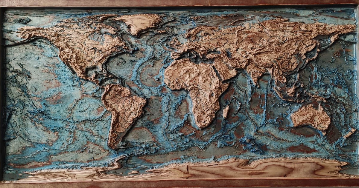 3D World terrain map | 3D wood map art