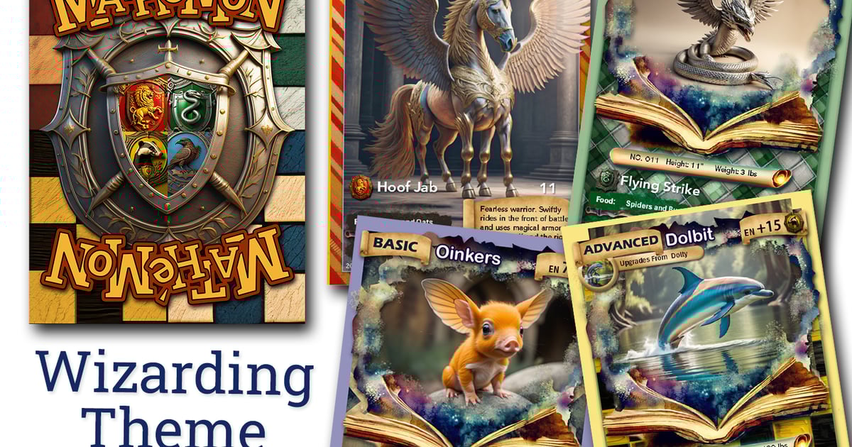 36 Wizarding Theme Trading Cards With Math Game | Mathemon, Pokemon ...