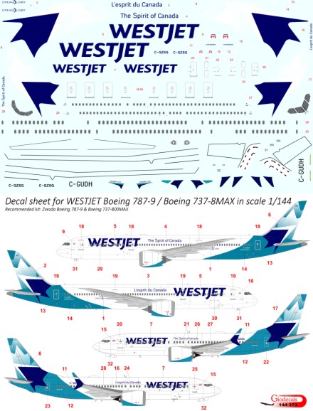 WestJet Boeing 787-9 & Boeing 737-8MAX | Airlinerdecals
