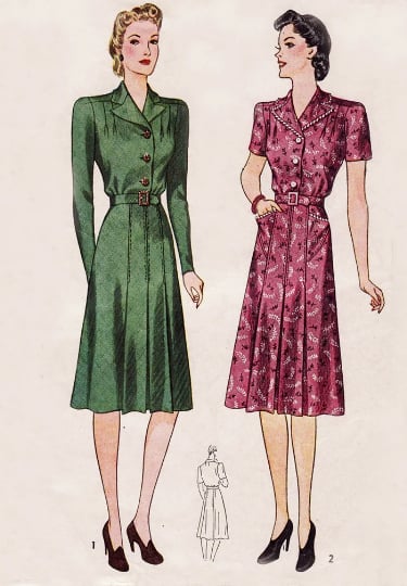 1940s Style Classic Shirt Dress With Notched Collar Custom Made in Your ...