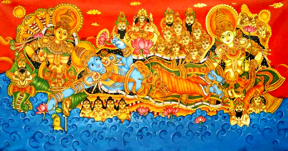 Lord Vishnu Ananthasayanam Kerala Mural Painting | Buy Handmade ...