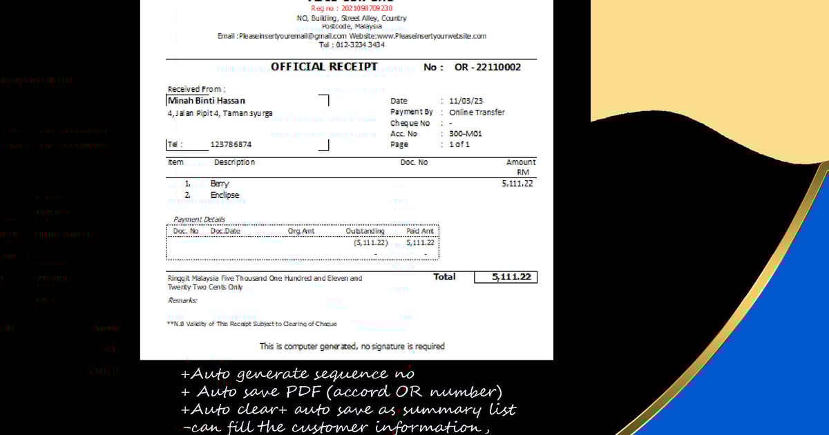 Official Receipt Template | Chop Chop Business