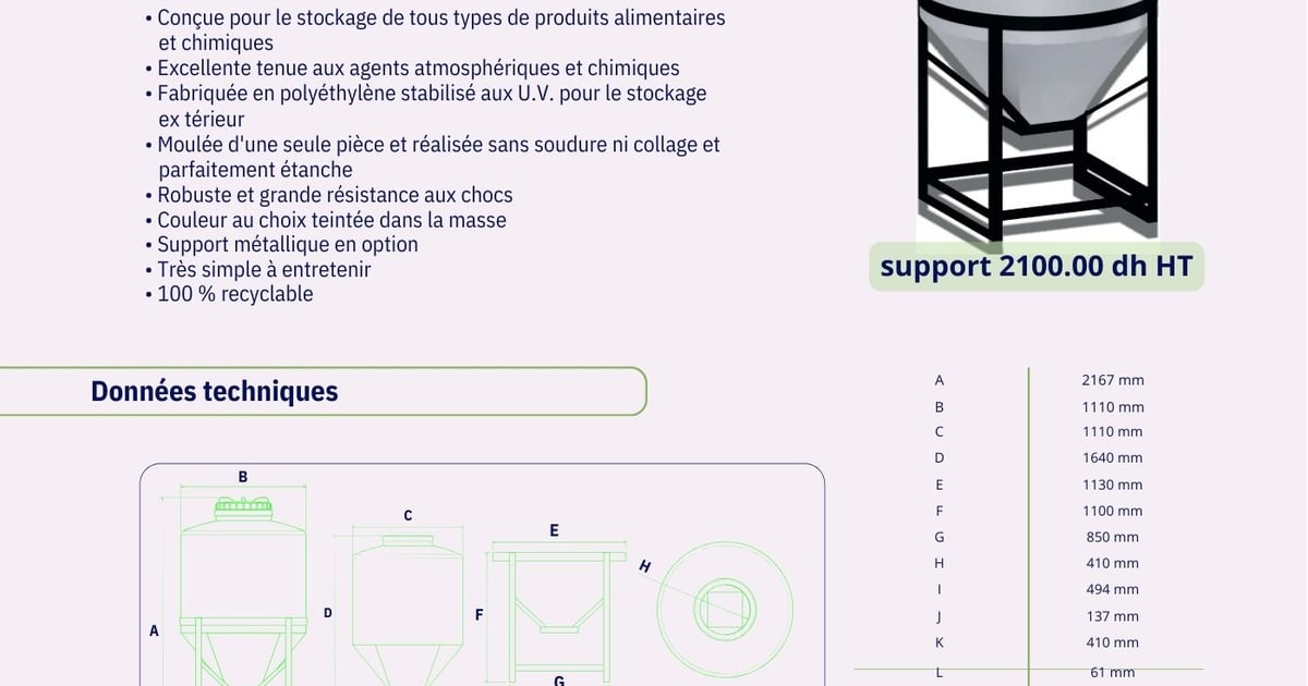 Citerne Maroc : citerne Silo 1100 litres | Citerne Maroc