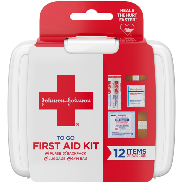 Johnson & Johnson First Aid To Go Portable Mini Travel Kit, 12 pieces ...