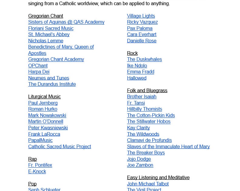 The Catholic Music List | ReCatechista