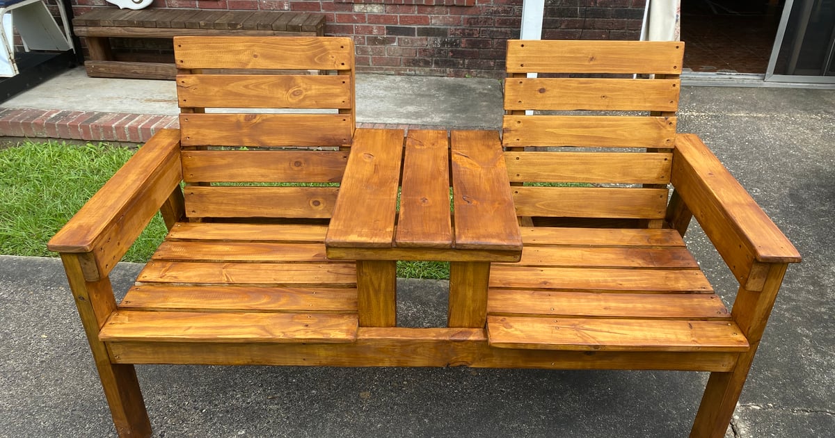 Outdoor Bench With Table (Made to Order) | A Hero's Lair Custom Wooden ...