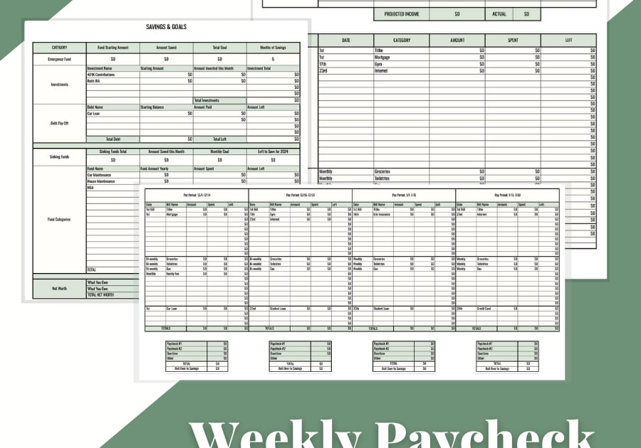 Weekly & Monthly Paycheck Budget Tracker (Green) | Mamas on a Budget
