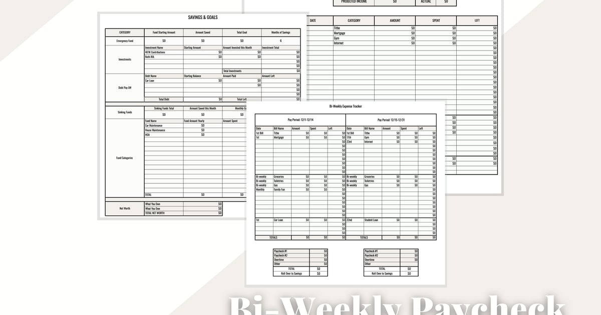 Bi-Weekly & Monthly Paycheck Budget Tracker (White) | Mamas on a Budget