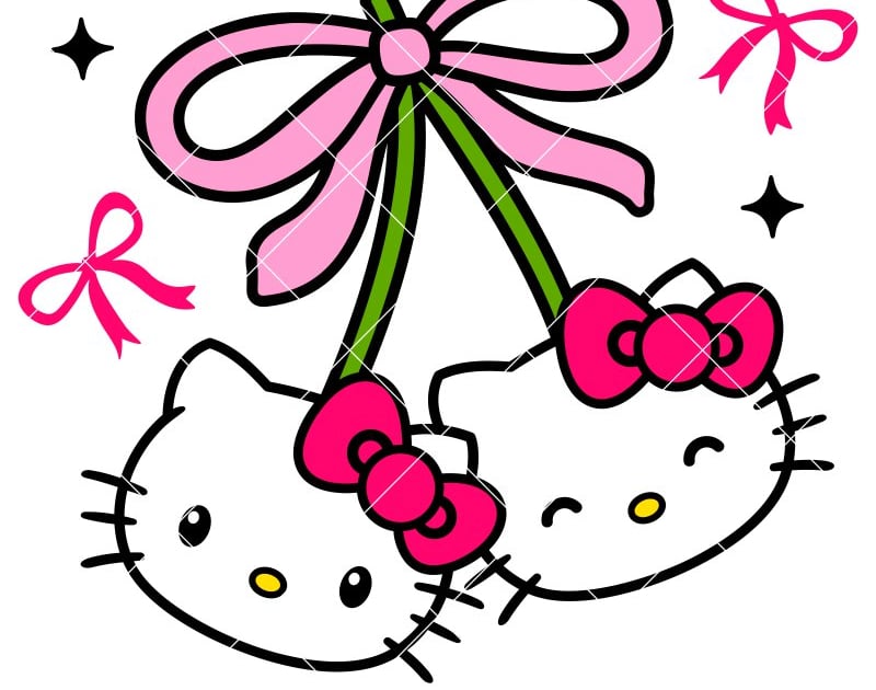 Hello Kitty Coquette Cherry Svg, Pink Bow Svg, Sanrio Svg, Kawaii Svg ...