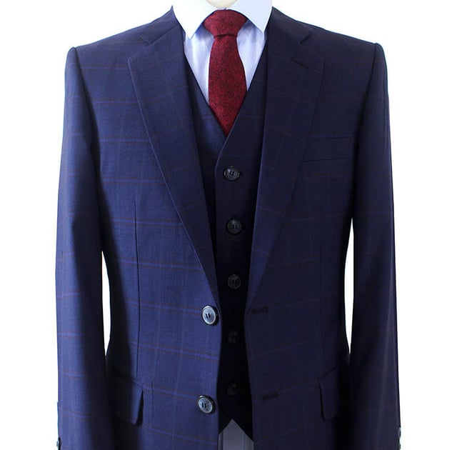 CUSTOM MADE NAVY WINDOWPANE WORSTED 3 PIECE SUIT | Johnny Jean Made To ...
