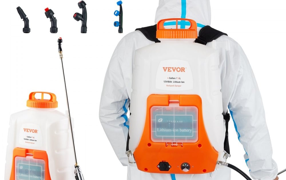 VEVOR Battery Powered Backpack Sprayer 4 Gal Tank 0-90 PSI Adjustable ...