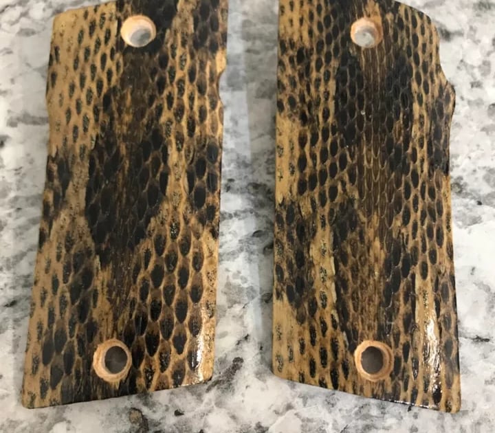Coonan COMPACT 357 pistol grip wrapped in Timber rattlesnake snakeskin ...
