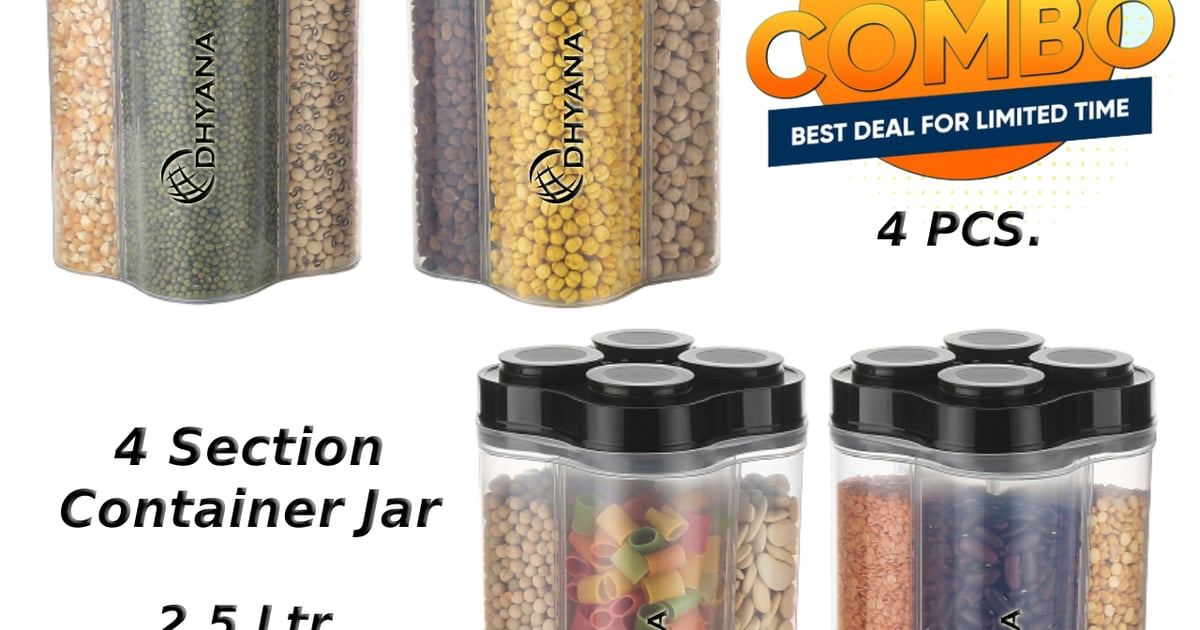 4 Section Container / Unbreakable & Airtight Plastic Kitchen Storage ...