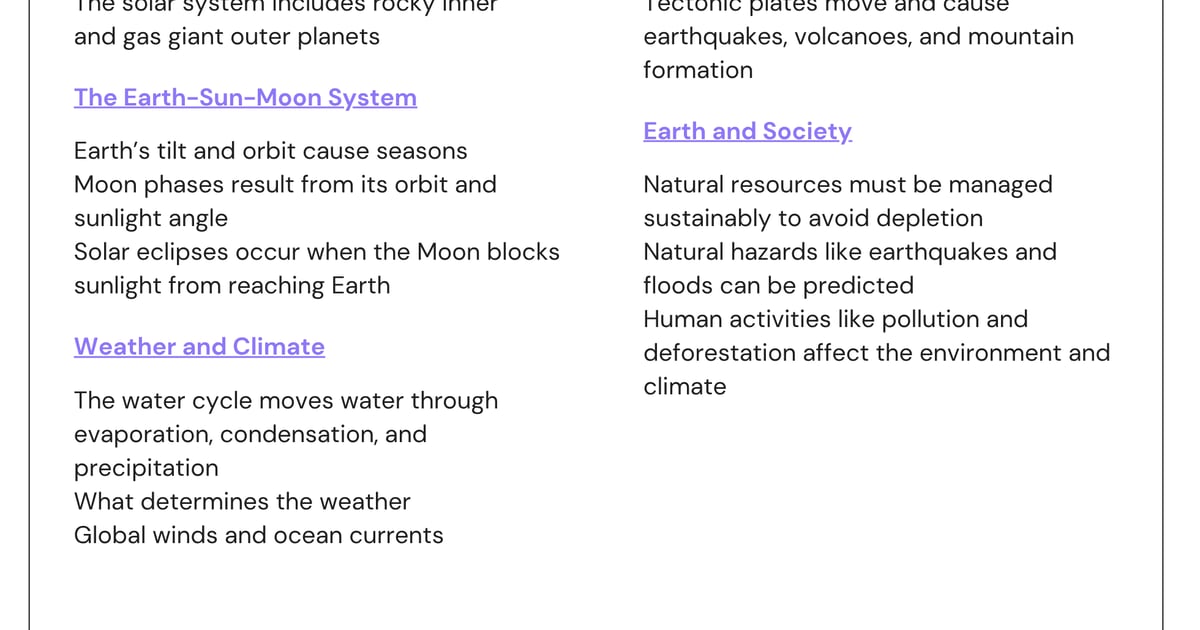 Middle School Earth and Space Science Notes CHEATSHEET | studentro