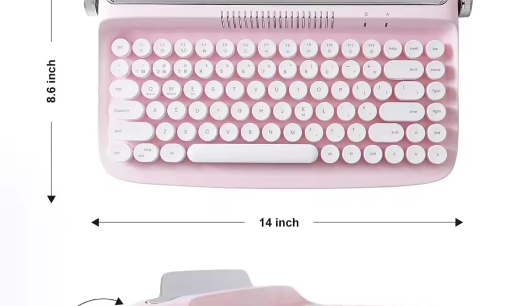 Retro Wireless Typewriter Keyboard, Vintage Style Hot Pink Bluetooth ...