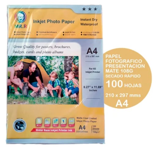 Papel A4 Presentación Coteado Mate 108g 100 Hojas Mr. R | Marorosi