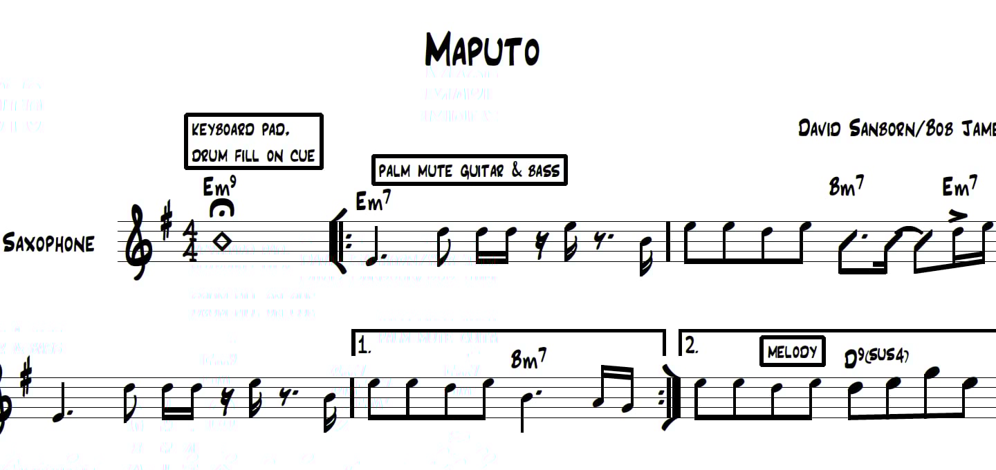 Maputo Lead Sheet, David Sanborn/Bob James | Elad Sobol Music