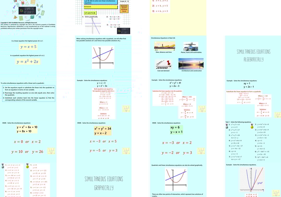 2 39 Quadratic Non Linear Simultaneous Equations Higher Gcse