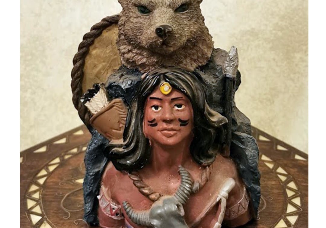 Native American and Wolf Figurine | Artizone Antique