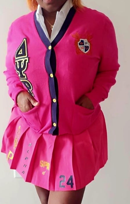 Pink Cardigan with Crest | Greek Trendsetters
