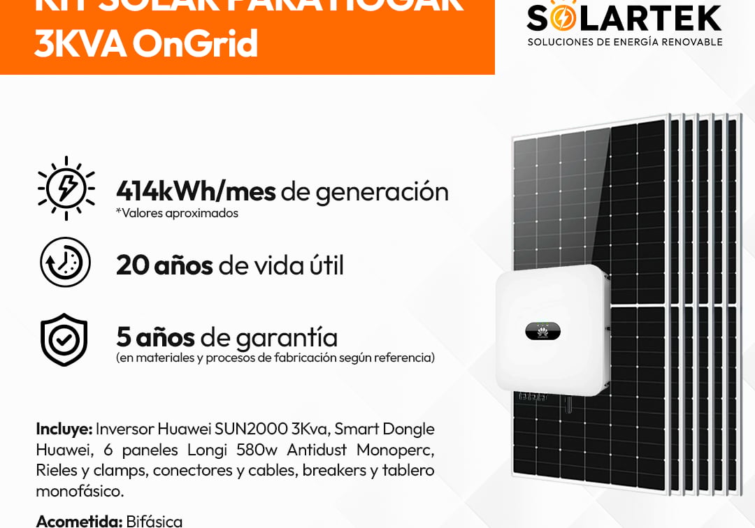 Kit Solar para Hogar de 3kVA OnGrid | Solartek