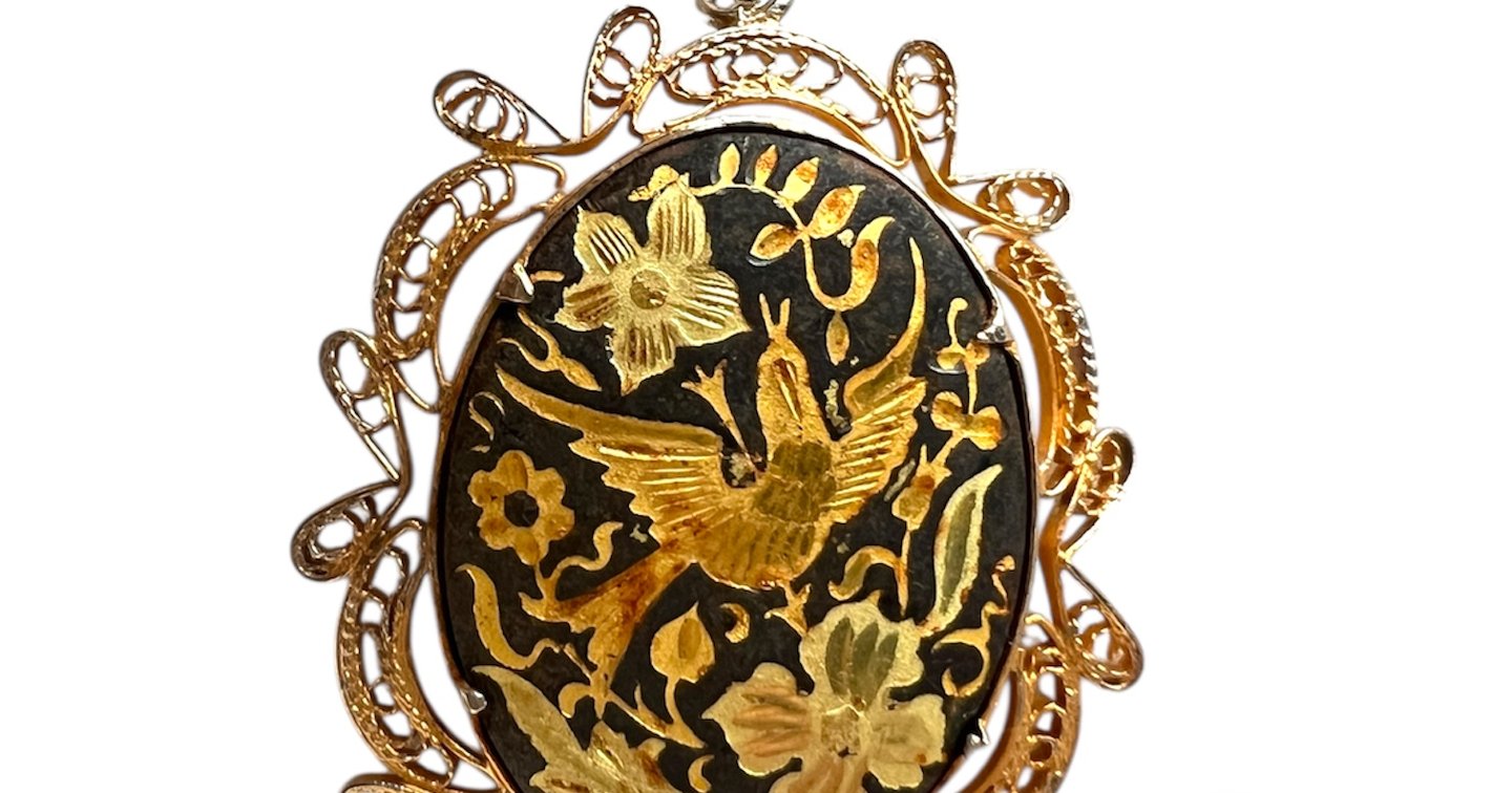 Vintažinis 1960-ųjų damasko stiliaus pakabukas iš Ispanijos (Toledo ...