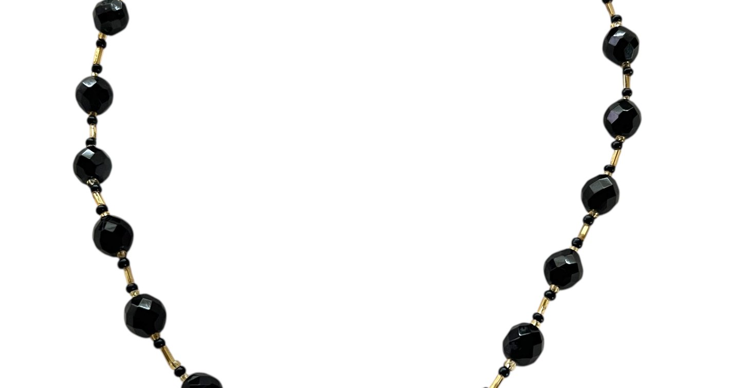 Vintažinis juodų kristalų kaklo papuošalas | Dionka