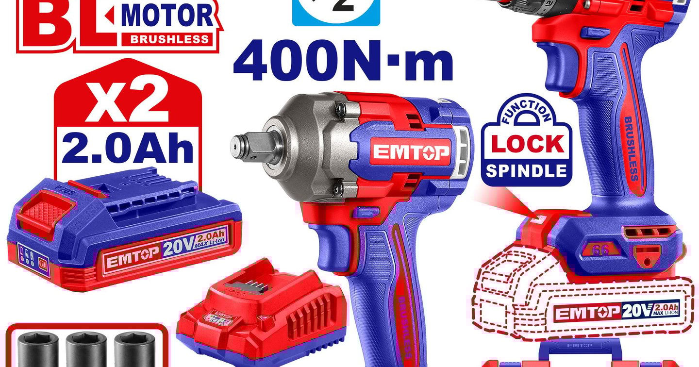 EMTOP Cordless Impact Wrench and Drill Combo | TOOLMASTER Mauritius