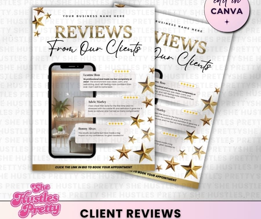 Client Review Template for Social Media | White & Gold | For Beauty ...