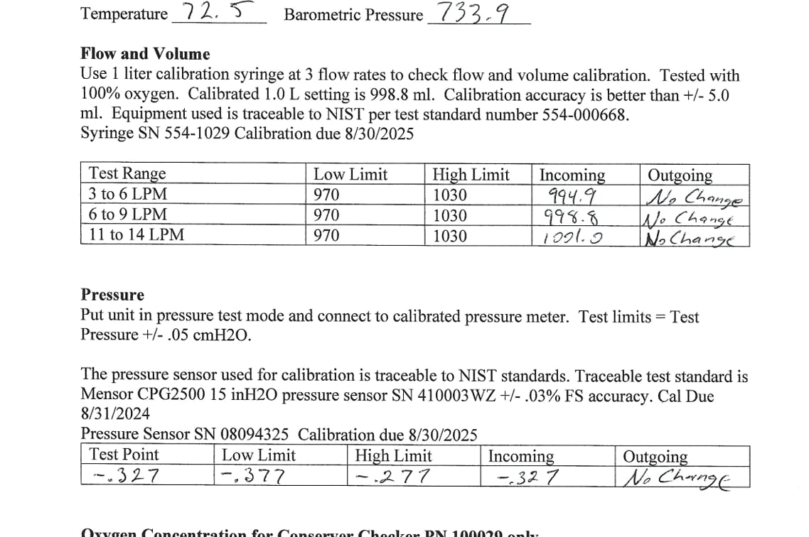 Recalibration of O2 Conserver Checker | Dirks Instruments LLC