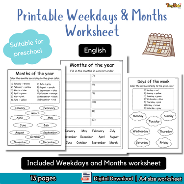 Printable Weekdays and Months Name Practice Worksheet | Weekdays Name ...