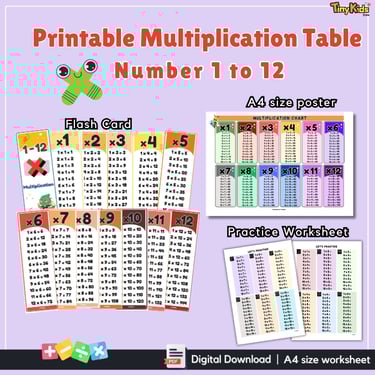 Printable Multiplication Table 1 to 12 | Multiplication Flash Card ...
