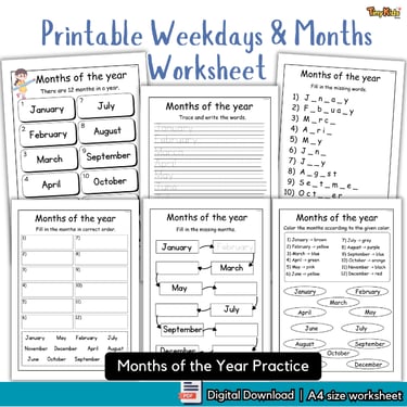 Printable Weekdays and Months Name Practice Worksheet | Weekdays Name ...