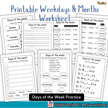 Printable Weekdays and Months Name Practice Worksheet | Weekdays Name ...