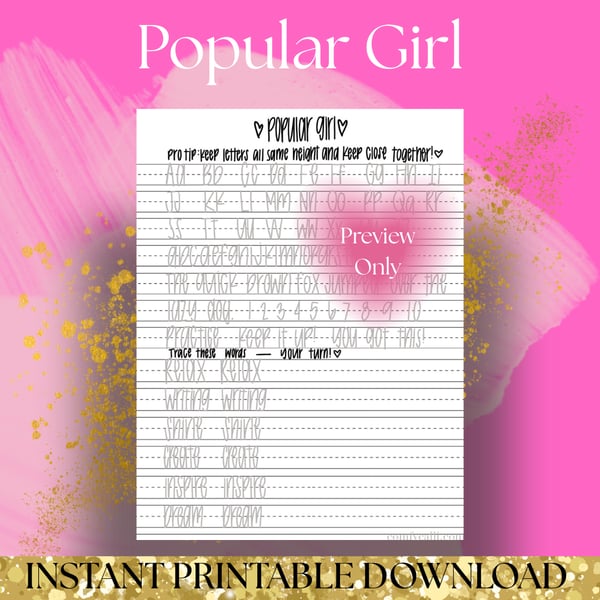 Popular Girl Handwriting Practice Sheet | Comfy Calligraphy by Nikki