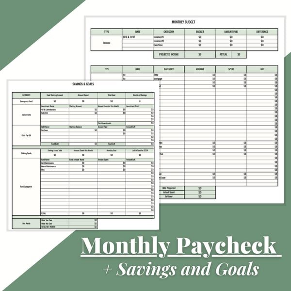 Monthly Paycheck Budget Tracker (Green) | Mamas on a Budget