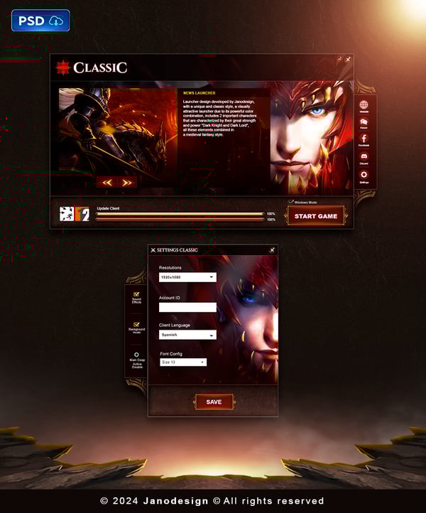 Classic Red Launcher Ui PSD Template | JanoDesign