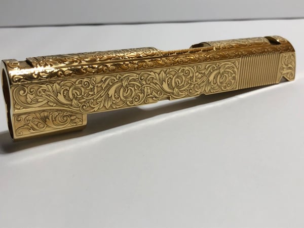 Deep laser engraved 1911 Commander Length Slide .45 Acp 24k gold plated ...