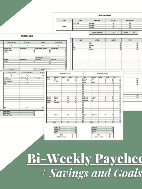 Bi-Weekly Paycheck Budget Template (Green) | Mamas on a Budget