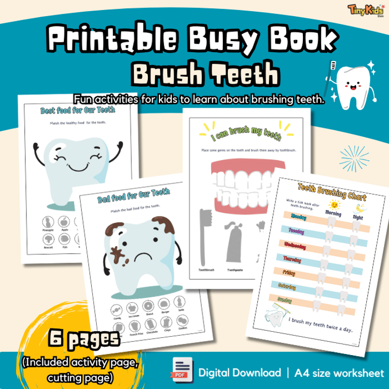 Printable Teeth Brushing Busy Book for Kids | Dental Hygiene, Food ...