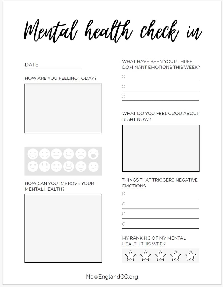 Mental Health Check-In Worksheet | New England Counseling & Consulting
