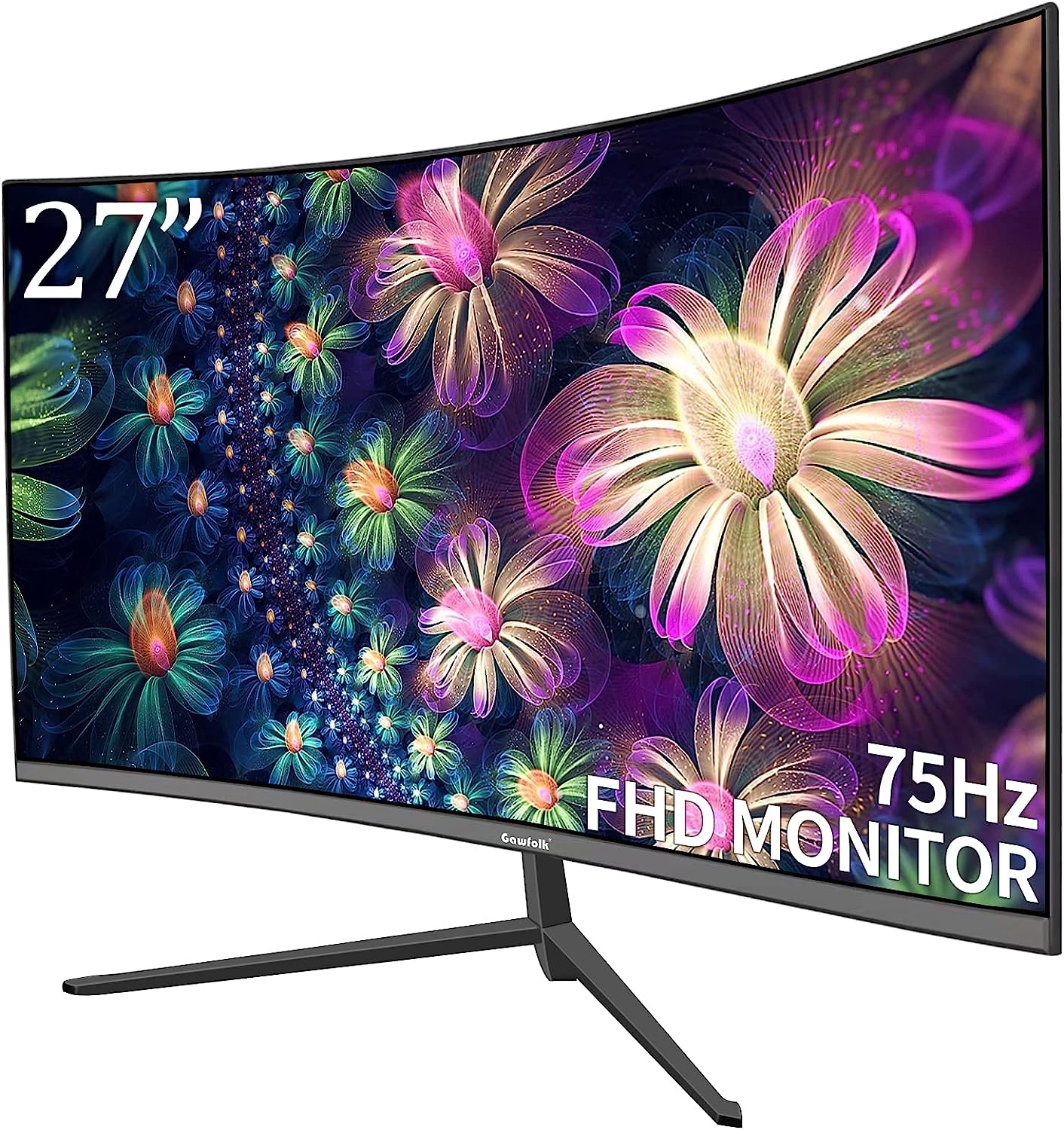 Gawfolk 27" Curved Monitor, FHD 1080P 75Hz Ultra-Thin Bezel-less VA ...