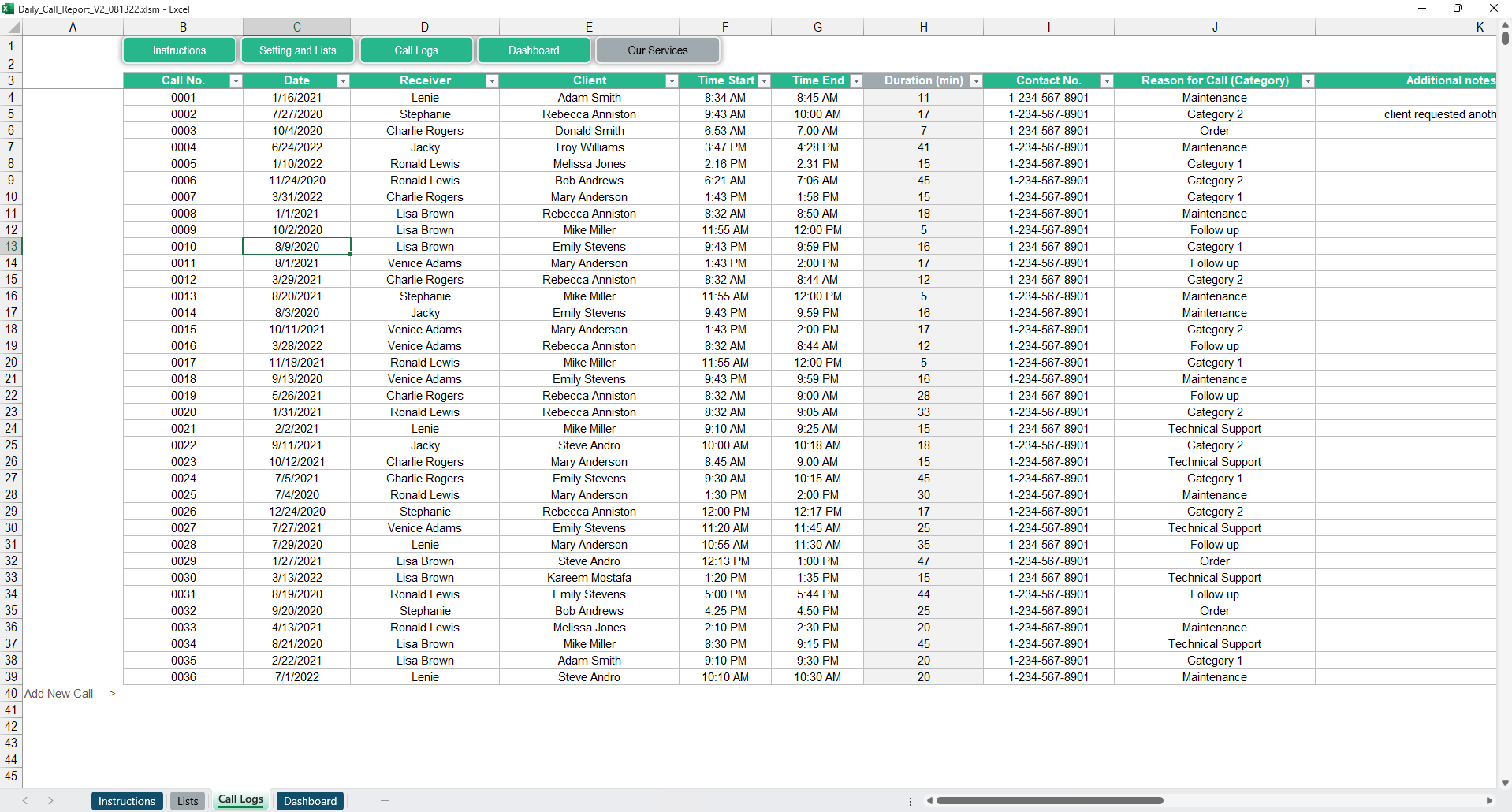 Daily Call Report | Excel Master